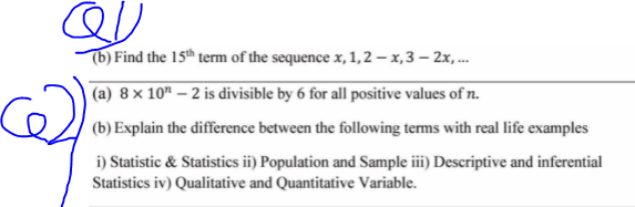 Solved Qu (6) Find the 15th term of the sequence x,1,2 – 2,3 | Chegg.com