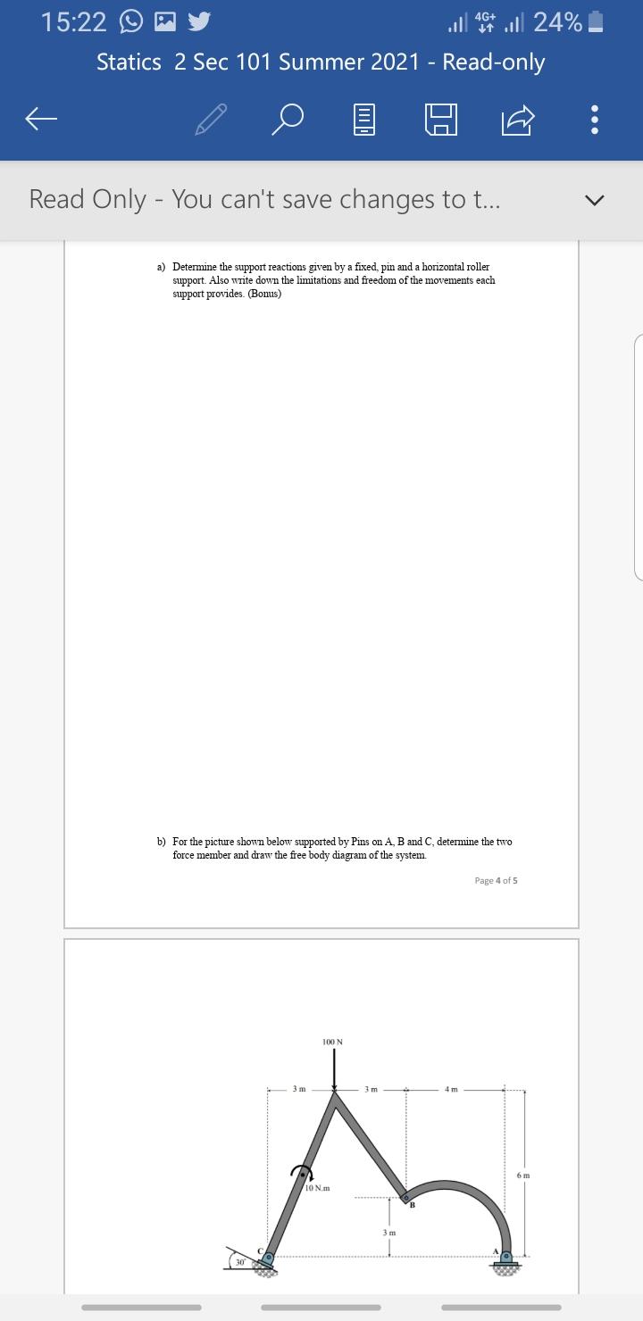 Solved 24% ال 4 ال 4G+ 15:22 Statics 2 Sec 101 Summer 2021 - | Chegg.com
