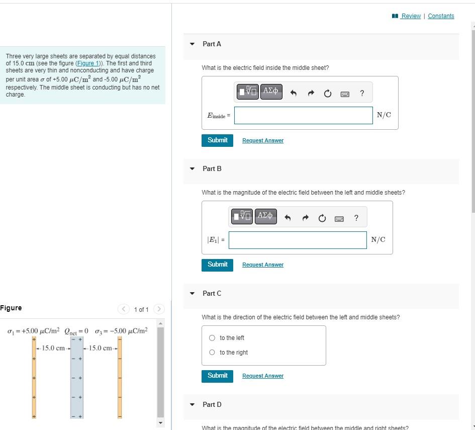 Solved Three very large sheets are separated by equal | Chegg.com