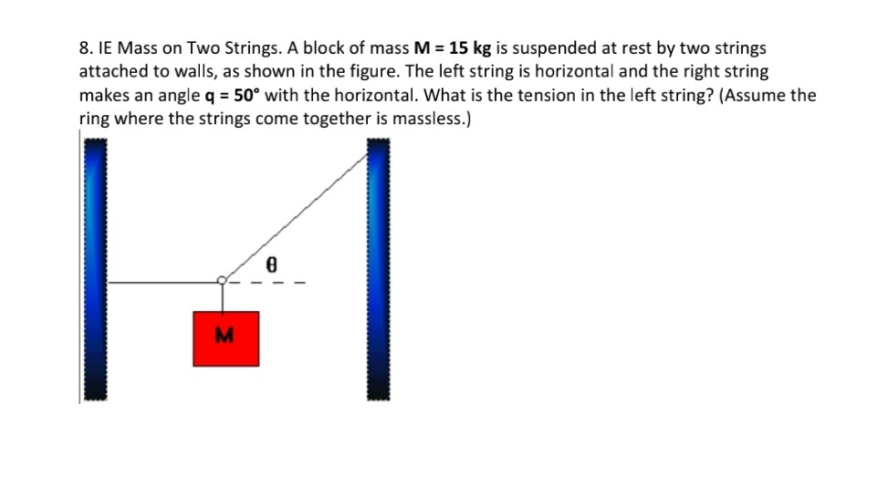 Solved 8. IE Mass on Two Strings. A block of mass M - 15 kg | Chegg.com
