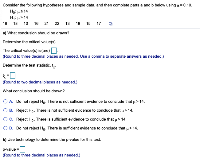 Solved Consider the following hypotheses and sample data, | Chegg.com