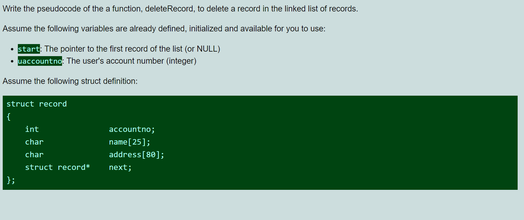 Solved Write The Pseudocode Of The A Function Deleterecord