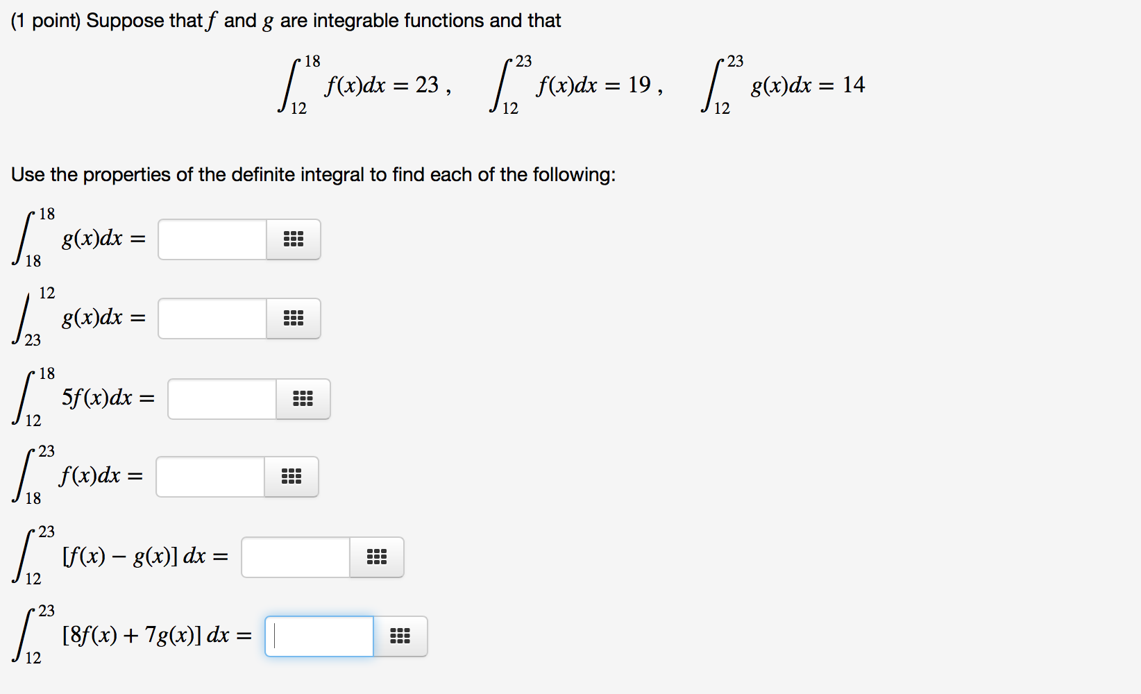 Solved (1 point) Suppose that f and g are integrable | Chegg.com
