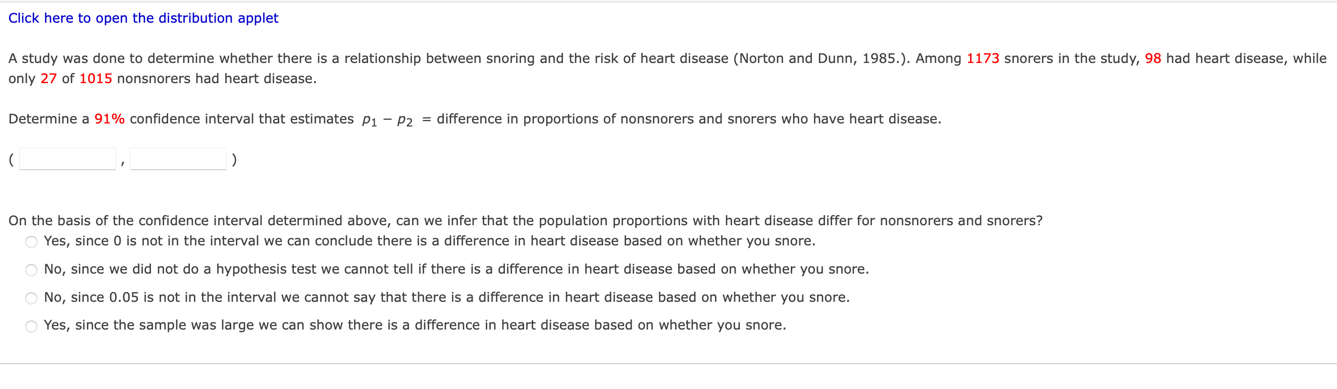Solved Click here to open the distribution applet A study | Chegg.com