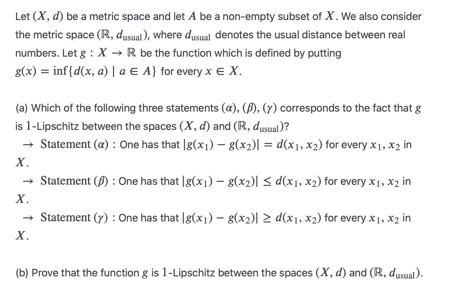 Solved Let (X,d) be a metric space and let A be a non-empty | Chegg.com Solved Let (X,d) be a metric space and let A be a non-empty | Chegg.com