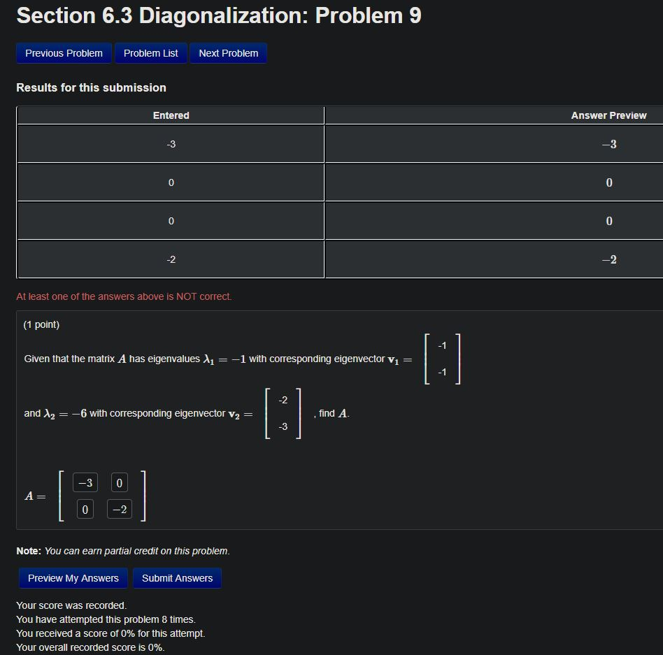 Solved Section 6.3 Diagonalization: Problem 9 Previous | Chegg.com