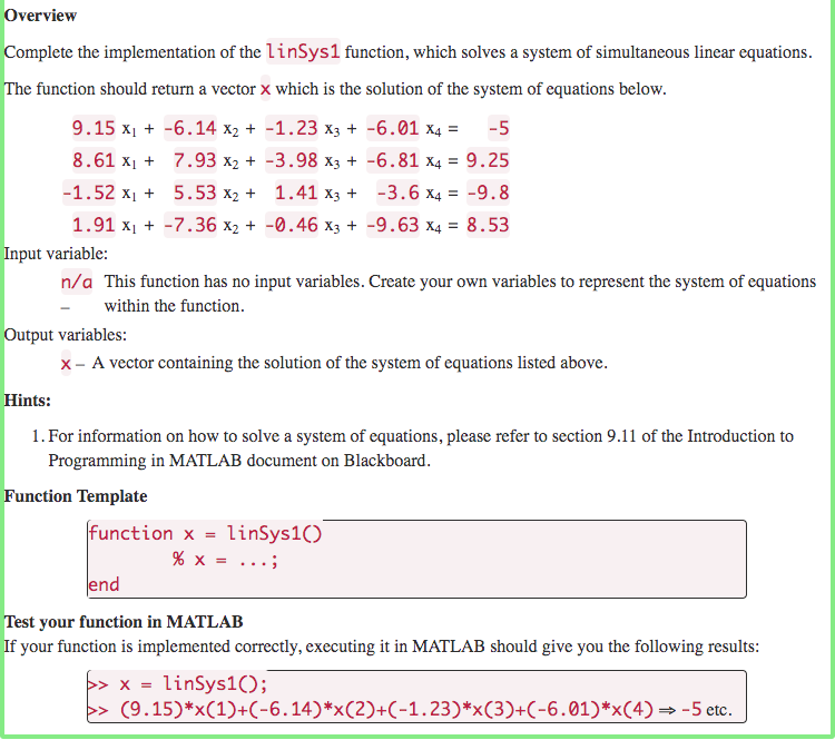 Solved Overview Complete The Implementation Of The Linsys1 4568