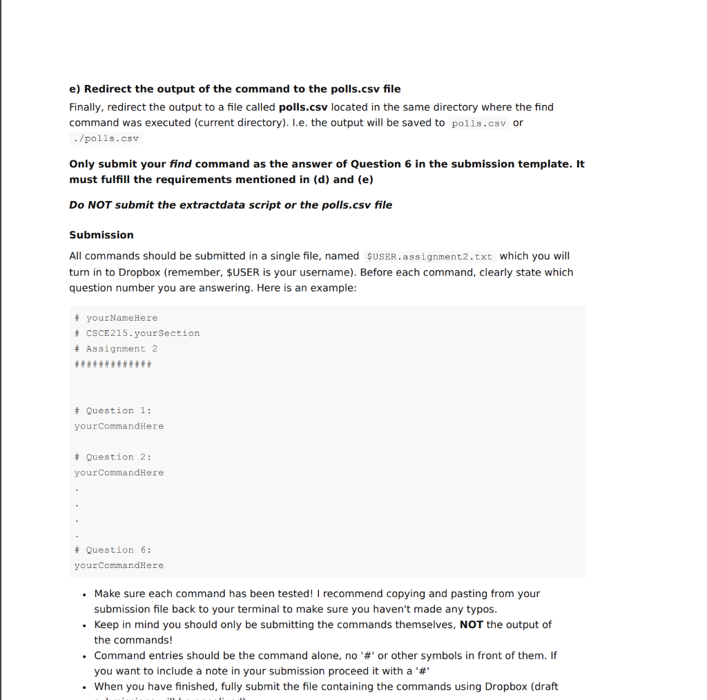 CSCE 215 - Unix/Linux Fundamentals Assignment 2 - 10 | Chegg.com
