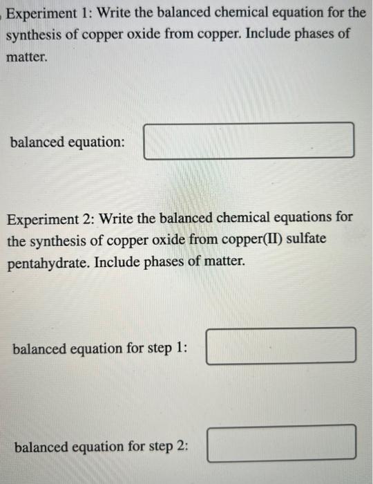 Solved Experiment 1: Write the balanced chemical equation | Chegg.com