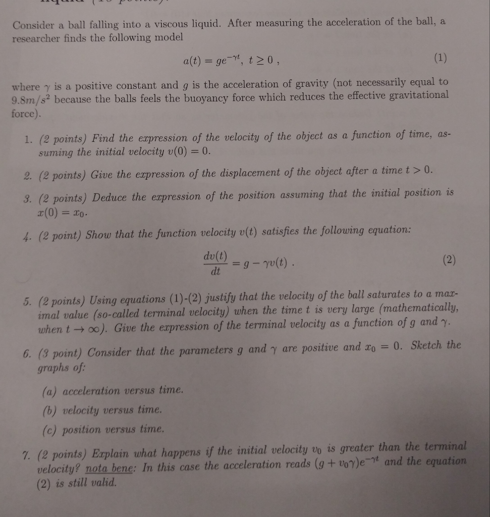 Solved Consider a ball falling into a viscous liquid. After | Chegg.com