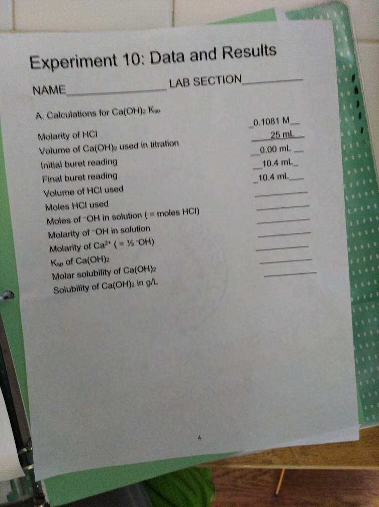 Solved Experiment 10: Data and Results LAB SECTION NAME | Chegg.com