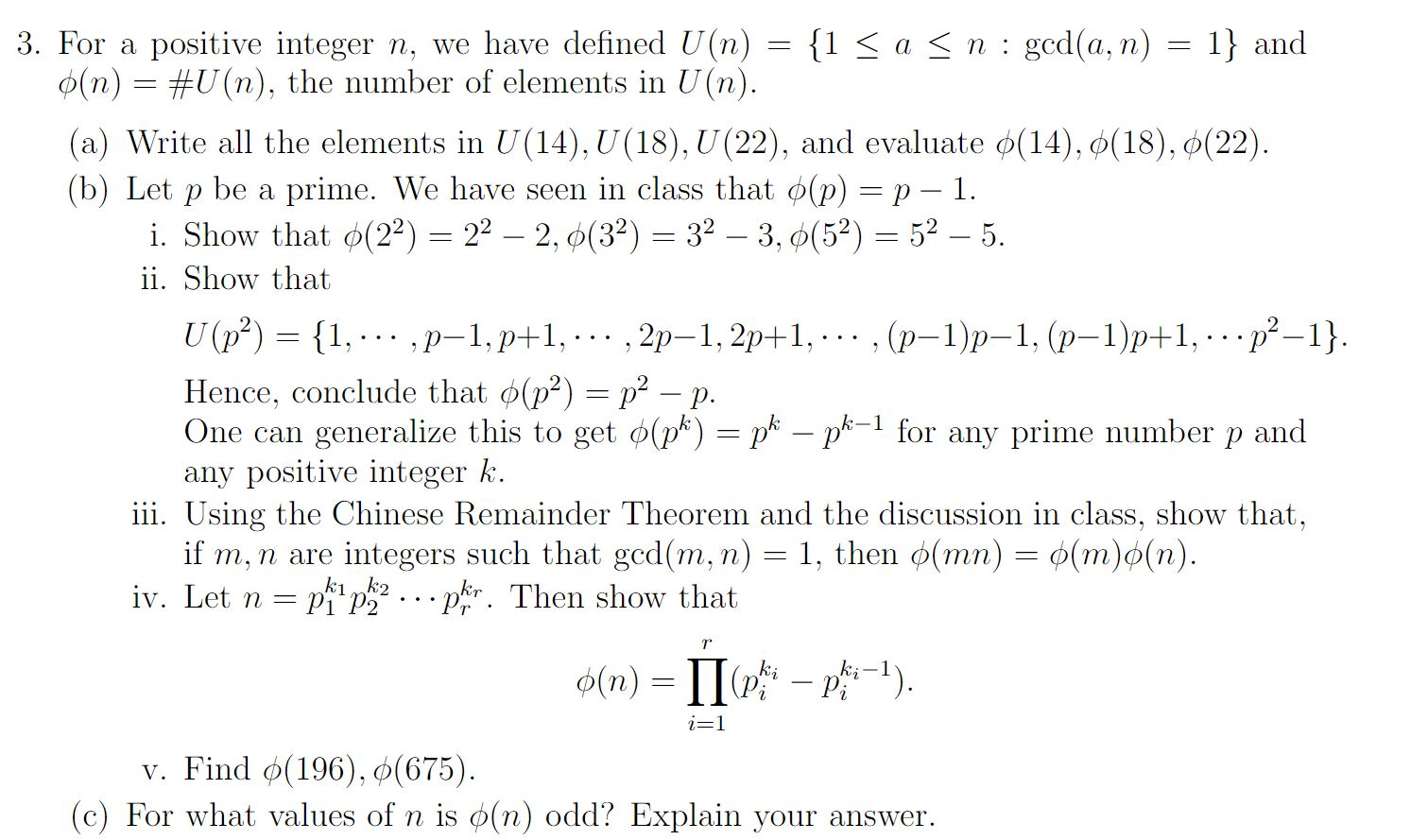 Solved 1 an gcd(a, n) = 1} and 3. For a positive integer n, | Chegg.com