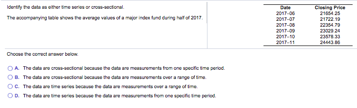 Solved Identify the data as either time series or | Chegg.com