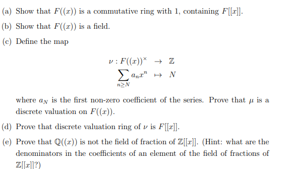 Let F be a field and define the set F()) of formal | Chegg.com