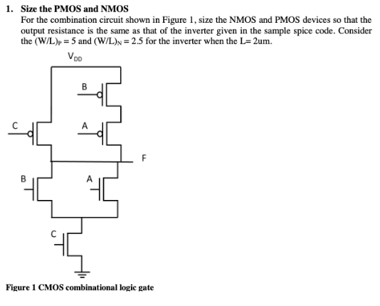 Solved 1. Size the PMOS and NMOS For the combination circuit | Chegg.com