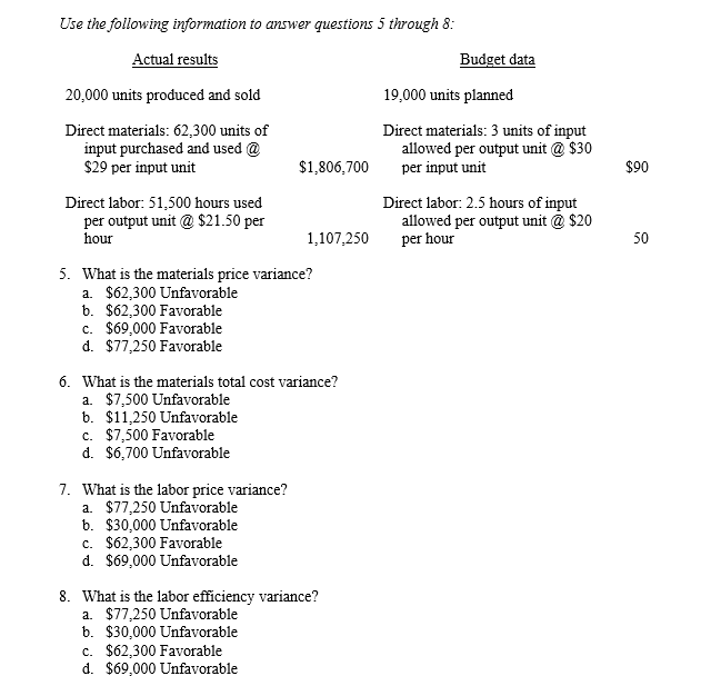 Solved Use the following information to answer questions 5 | Chegg.com