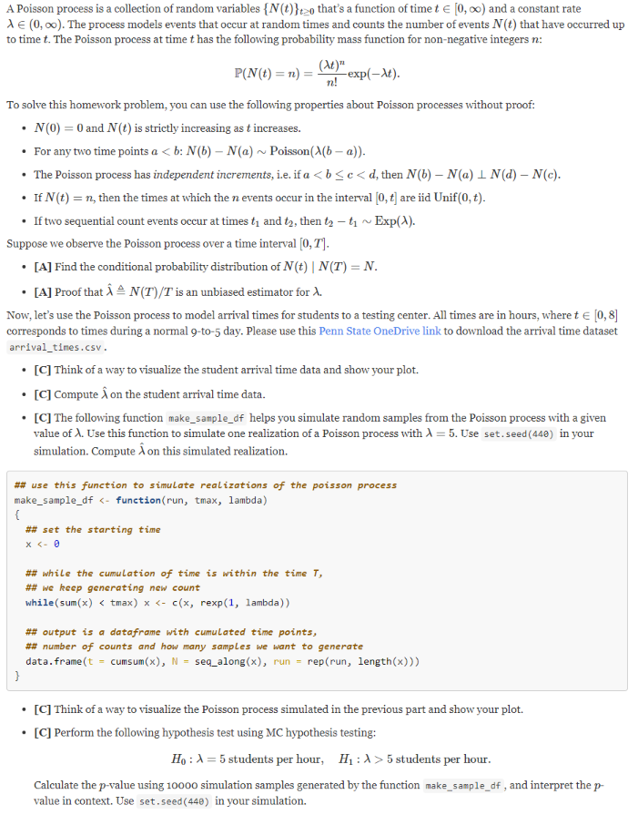 A Poisson process is a collection of random variables | Chegg.com