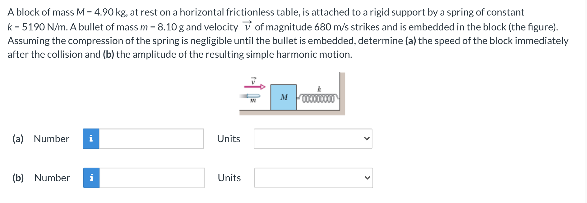 Solved A block of mass M = 4.90 kg, at rest on a horizontal | Chegg.com