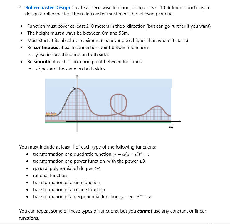 Solved 2. Rollercoaster Design Create a piece-wise function, | Chegg.com