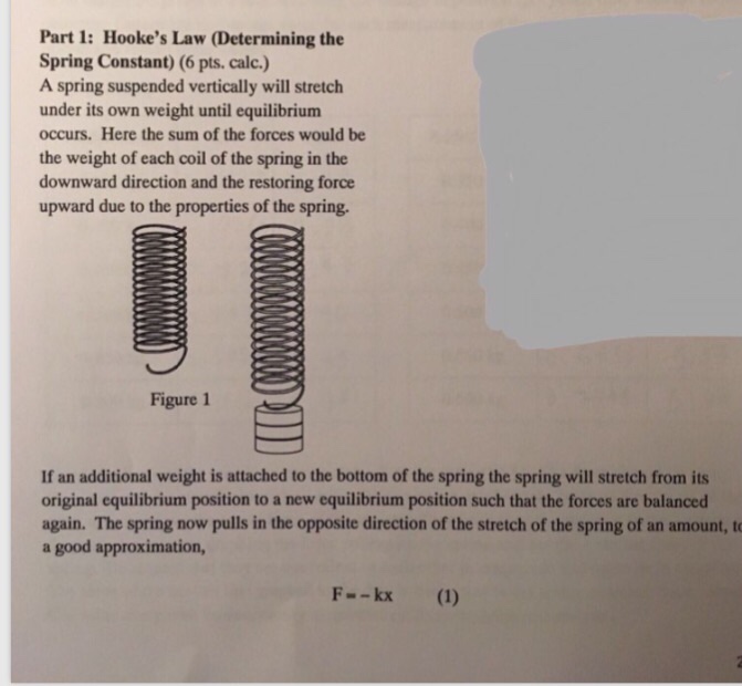 Solved Part 1: Hooke's Law (Determining the Spring Constant) | Chegg.com