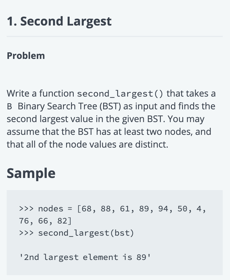 Solved 1. Second Largest Problem Write a function | Chegg.com