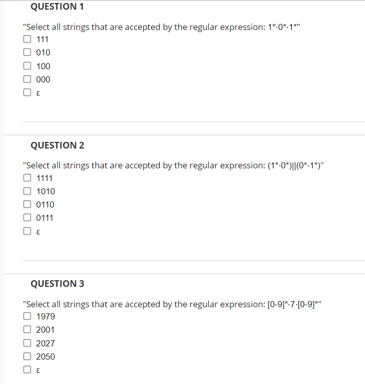 Solved "Select all strings that are accepted by the regular | Chegg.com