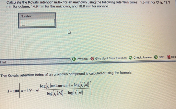 Solved Calculate the Kovats retention index for an unknown | Chegg.com