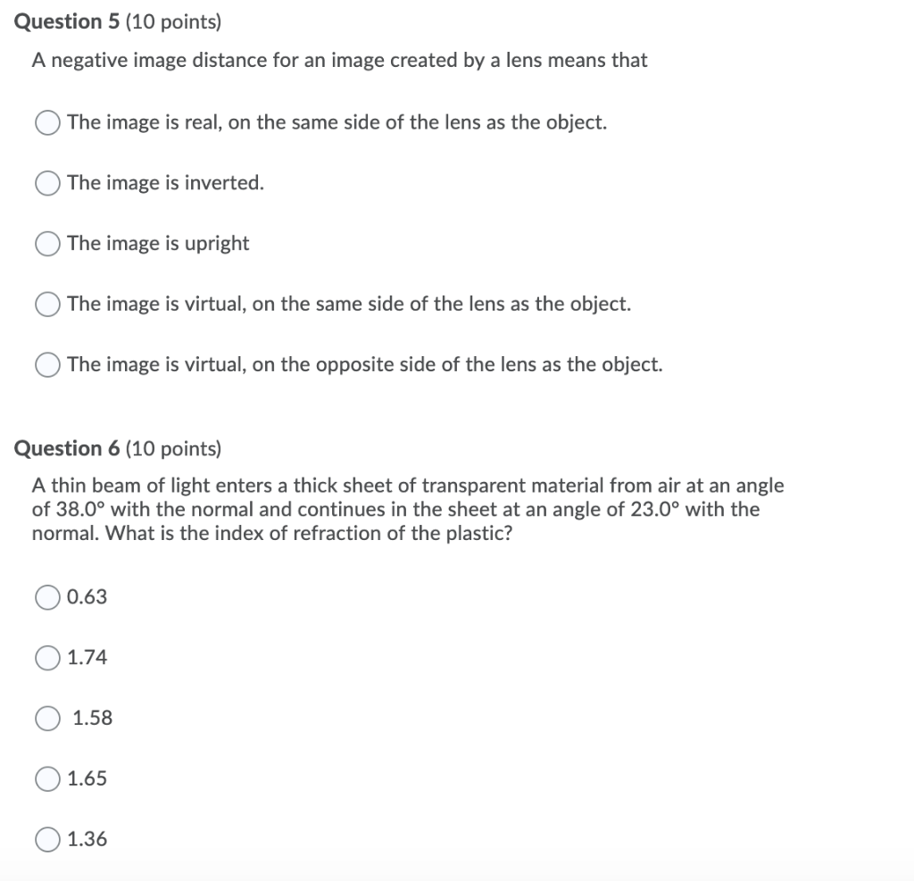 Solved Question 5 (10 points) A negative image distance for | Chegg.com