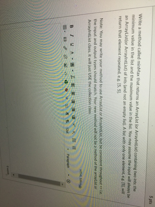 Solved 5 pts Write a method called minMax that returns an | Chegg.com