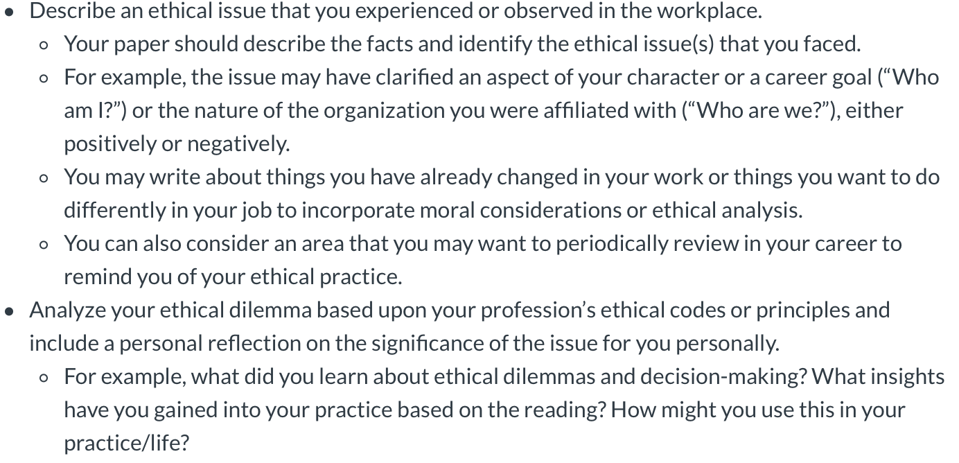 Solved Describe an ethical issue that you experienced or | Chegg.com