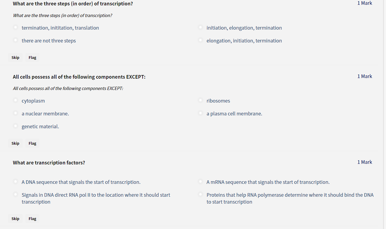 Solved What are the three steps (in order) of transcription? | Chegg.com