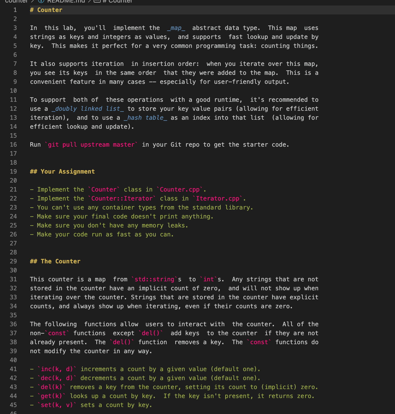 Solved \# Counter In this lab, you'll implement the _map_ | Chegg.com
