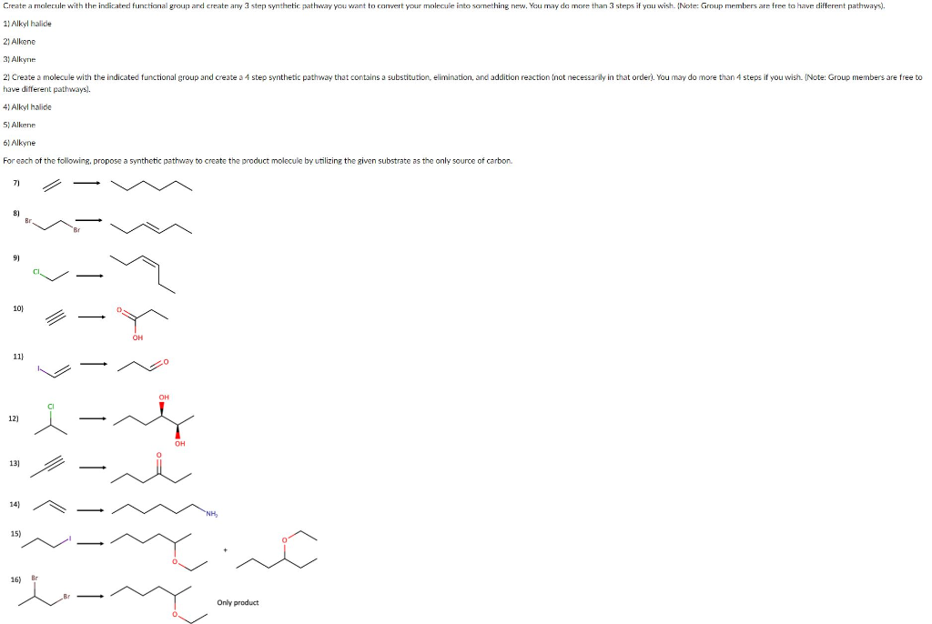Solved Create a molecule with the indicated functional group | Chegg.com