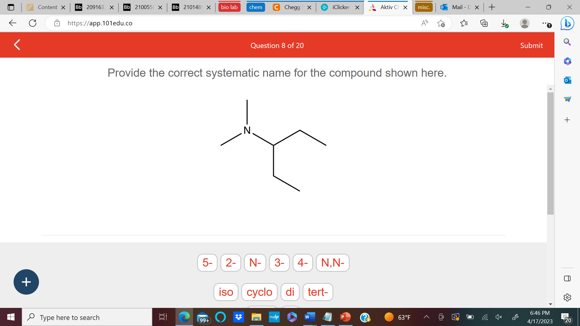 Solved Provide the correct systematic / IUPAC name for the | Chegg.com