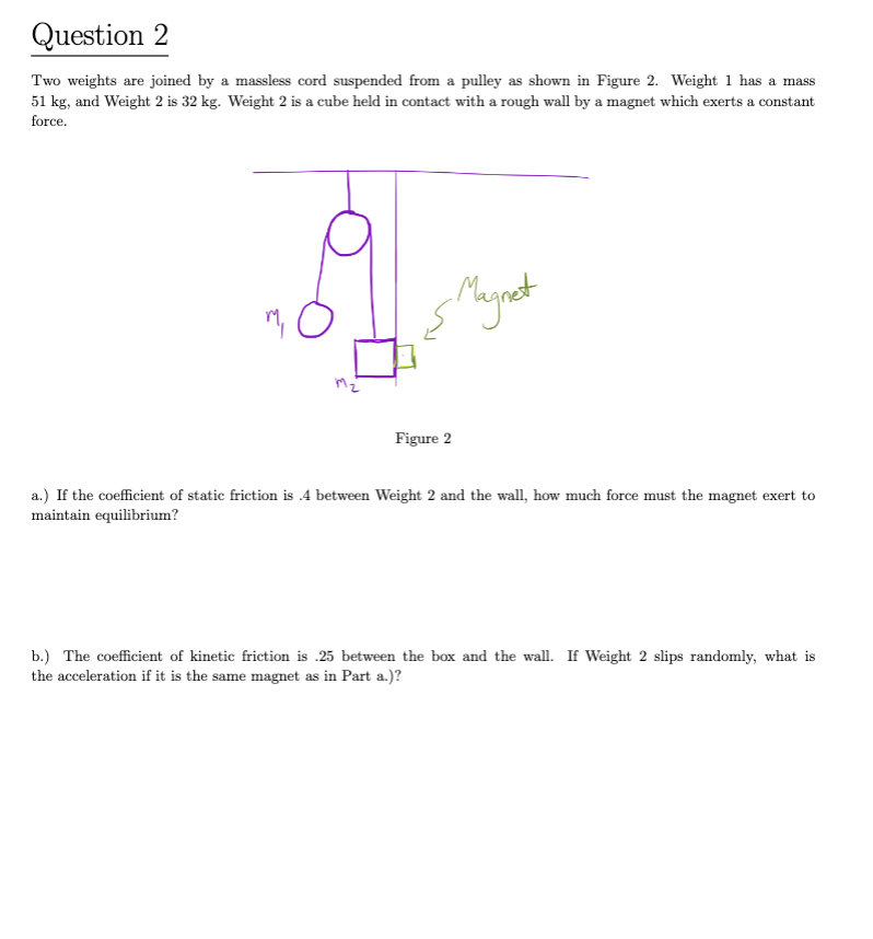 Solved Two weights are joined by a massless cord suspended | Chegg.com