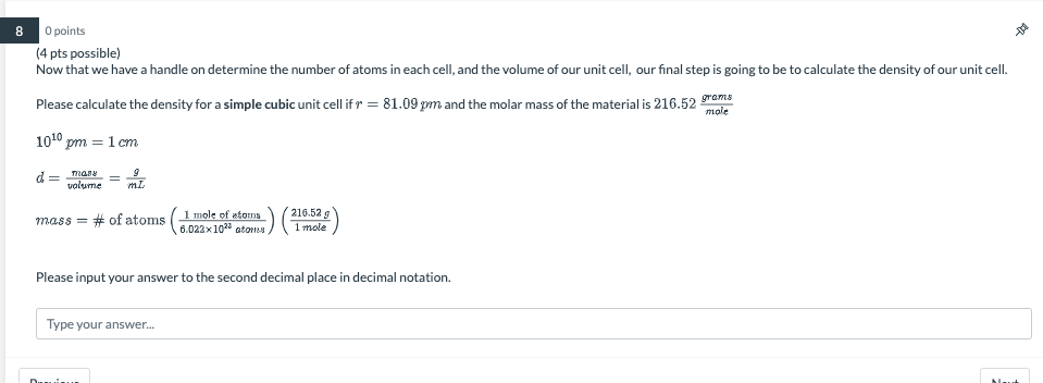Solved Simple cubic lattice cell Vcell =a3 Click the "Play" | Chegg.com