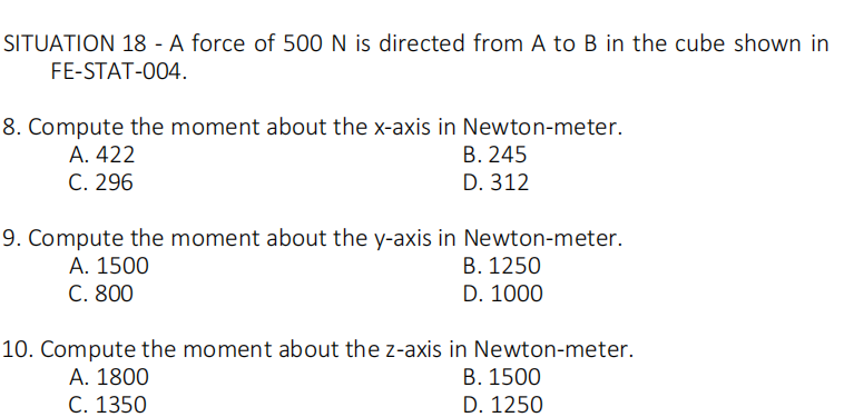 Solved A force of 500 N is directed from A to B in the cube | Chegg.com