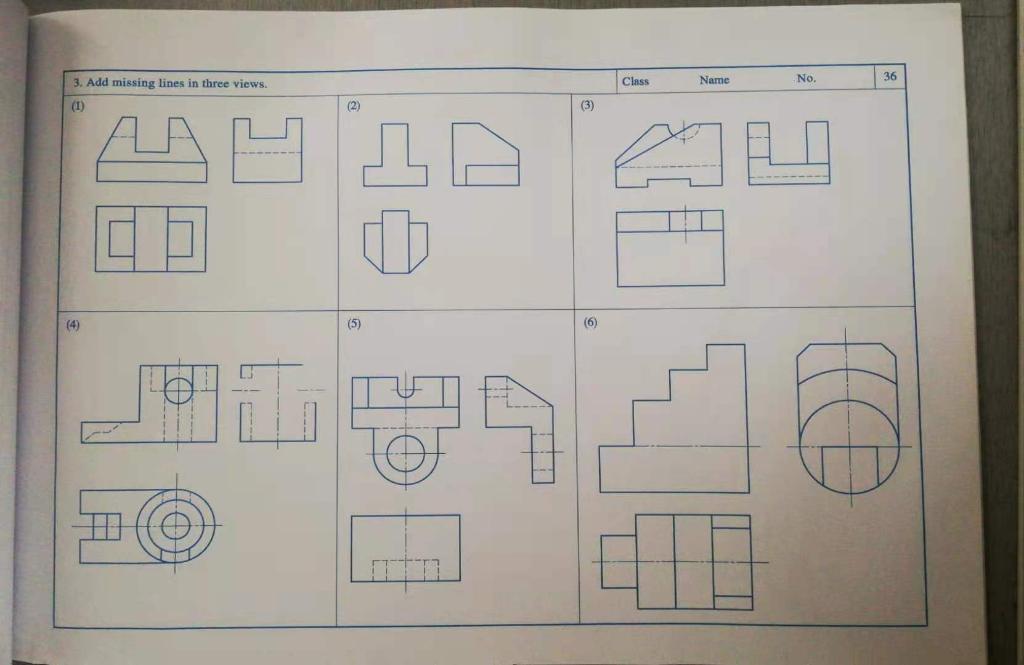 Solved Class Name No. 3. Add missing lines in three views. | Chegg.com