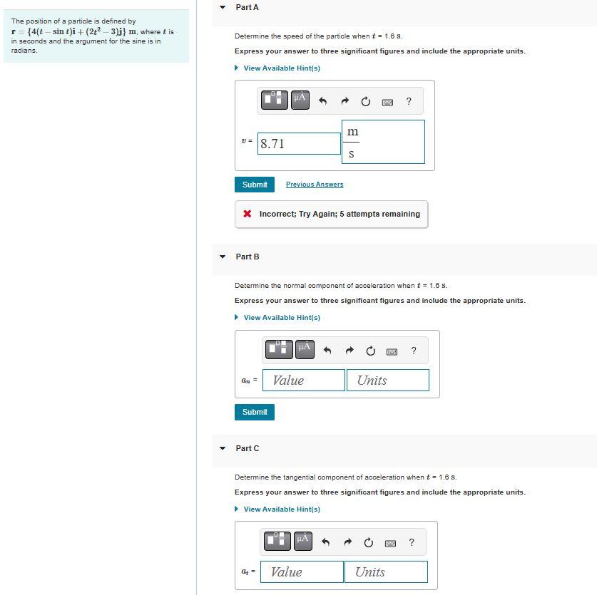 Solved The Position Of A Particle Is Defined By