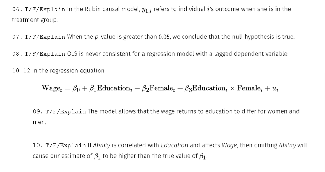06. T/F/Explain In the Rubin causal model, 41.i | Chegg.com
