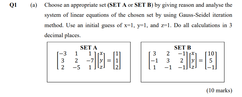 Solved Choose an appropriate set (SET A or SET B) by giving | Chegg.com