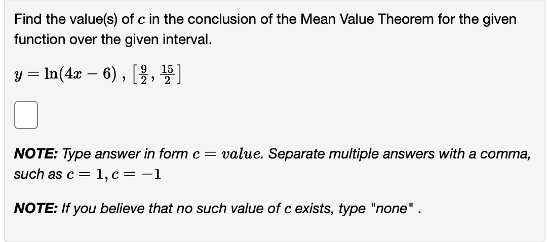 Solved Find the value(s) of c in the conclusion of the Mean | Chegg.com