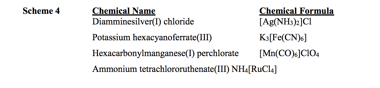 Solved Scheme 4 Chemical Formula Chemical Name | Chegg.com