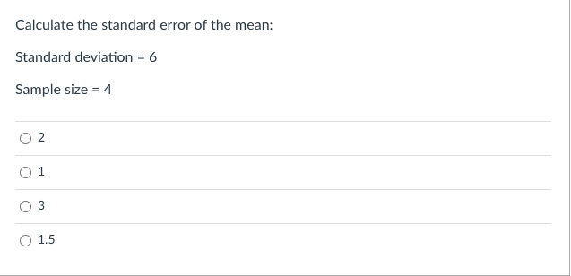 Solved Calculate the standard error of the mean: Standard | Chegg.com