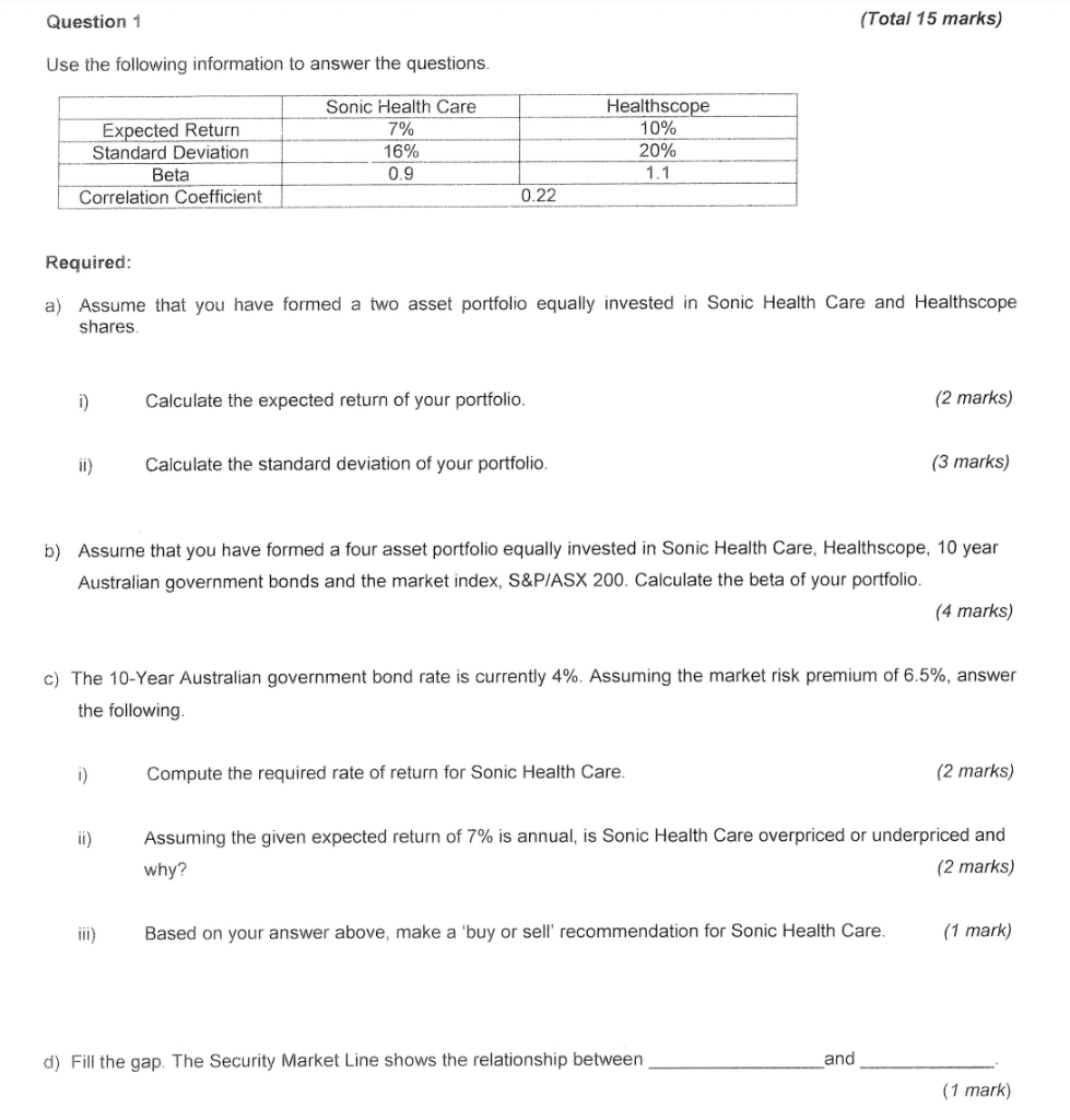 Solved Question 1 (Total 15 marks) Use the following | Chegg.com Solved Question 1 (Total 15 marks) Use the following | Chegg.com