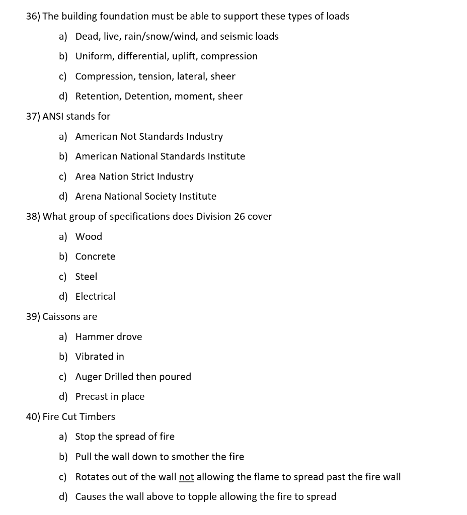 Solved 36) The building foundation must be able to support | Chegg.com