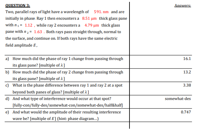 Solved QUESTION3: Answers: Two, parallel rays of light have | Chegg.com