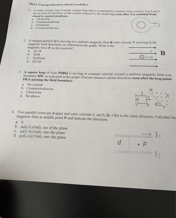 Solved Part I. Concept Questions (Read Carefullyt) 1. A | Chegg.com