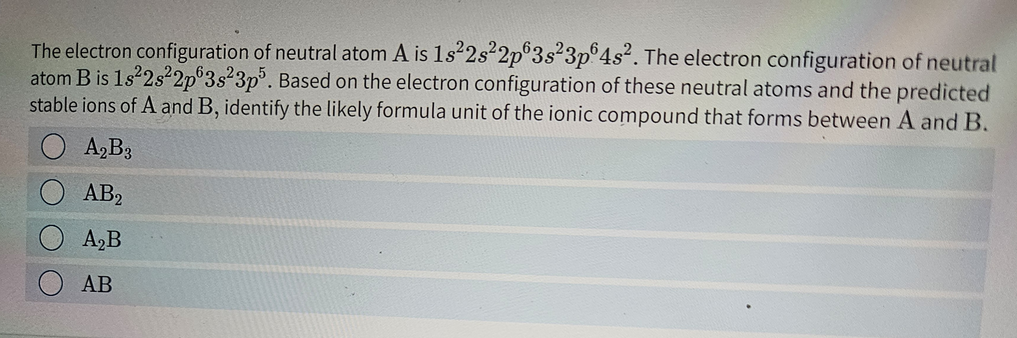 Solved The electron configuration of ﻿neutral atom | Chegg.com