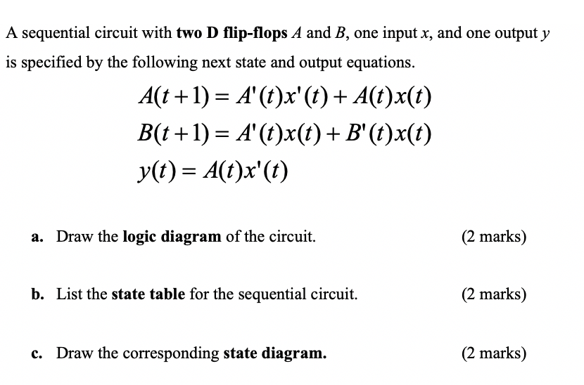 Solved A sequential circuit with two D flip-flops A and B, | Chegg.com